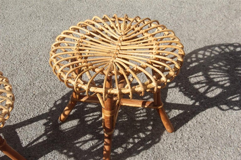 Pair of Round Midcentury Stools Bamboo Curved Minimal Italian Design ...