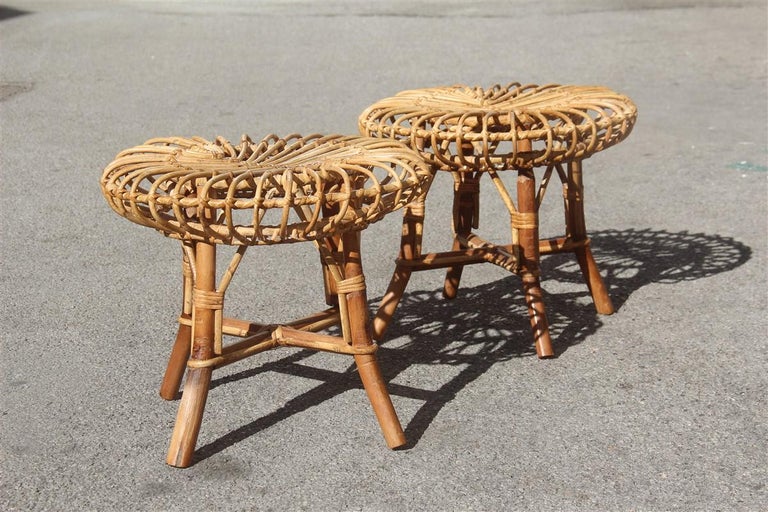 Pair of Round Midcentury Stools Bamboo Curved Minimal Italian Design ...