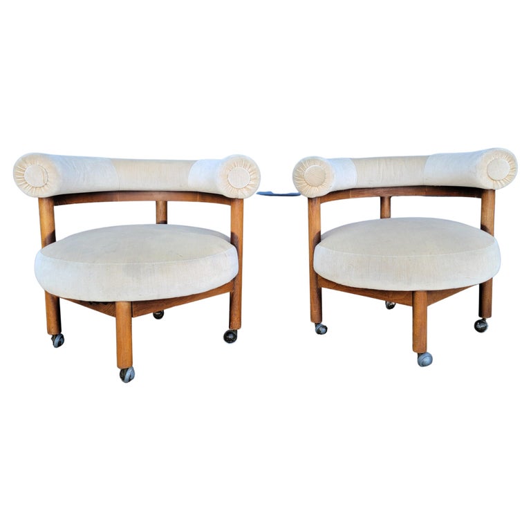 Hollywood Regency Pair Round / Semi-Circular Lounge Chairs For Sale at ...
