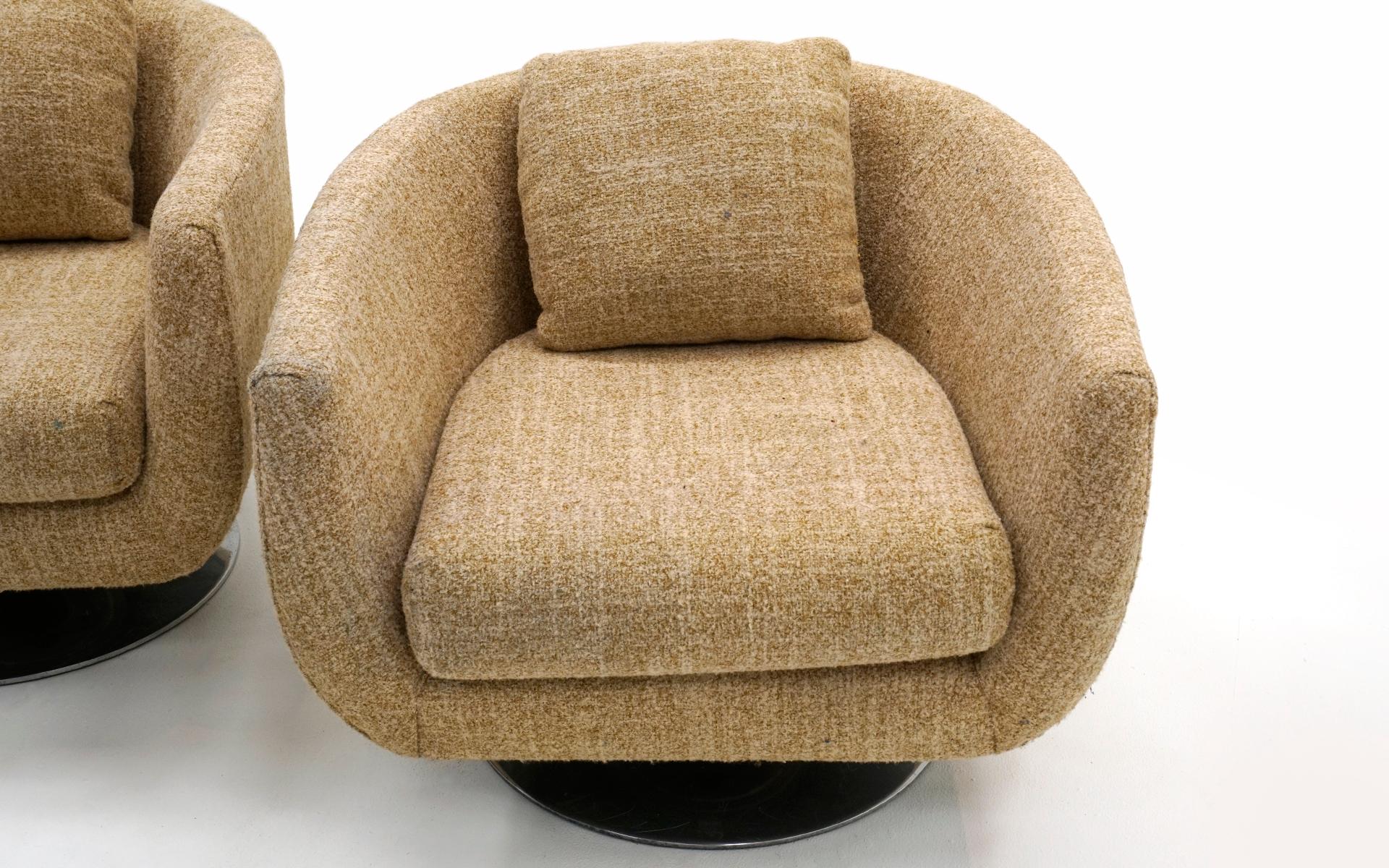 Pair Rounded Back Swivel Lounge Chairs with Cast Aluminum Pedestal ...