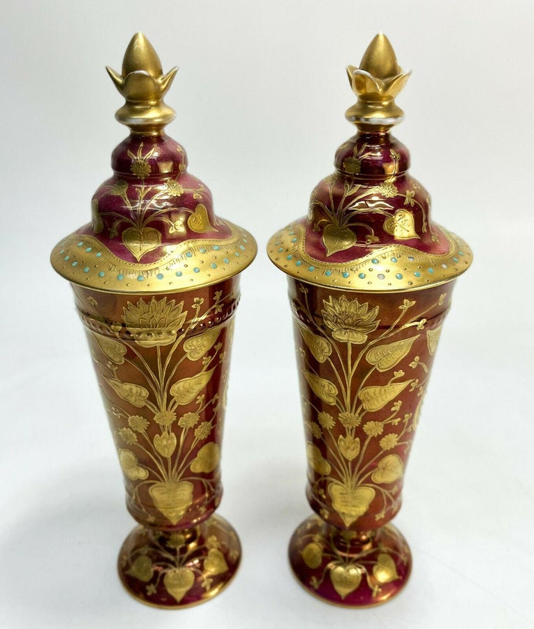 Pair Royal Vienna Austrian Porcelain Lidded Urns, Partially Nude ...