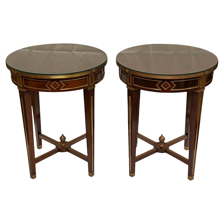Pair Russian Louis XVI Style Brass Inlaid Mahogany Round Side Tables ...