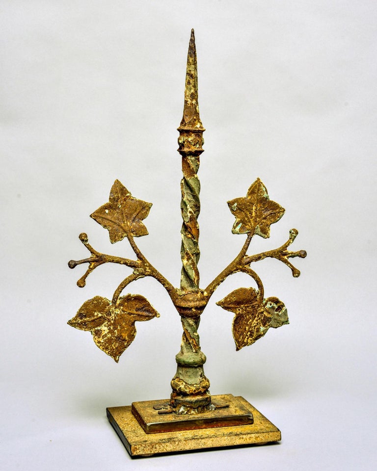 Pair of Rustic 19th Century Iron Finials on Stands For Sale at 1stDibs