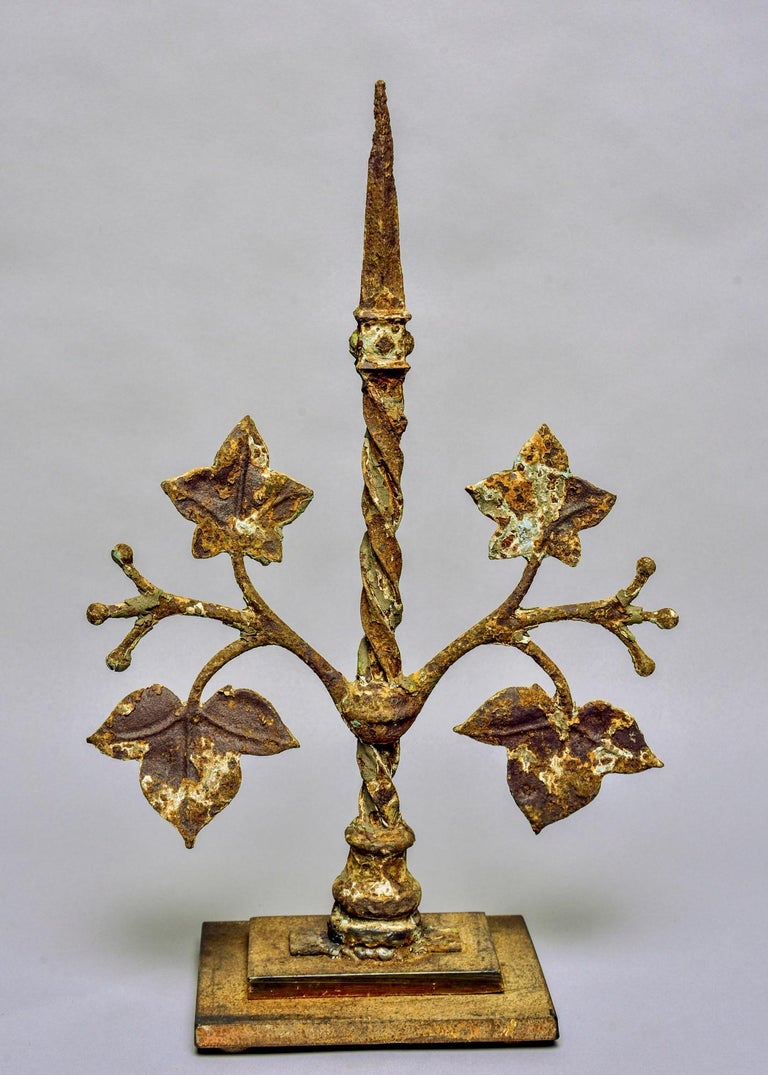 Pair of Rustic 19th Century Iron Finials on Stands For Sale at 1stDibs