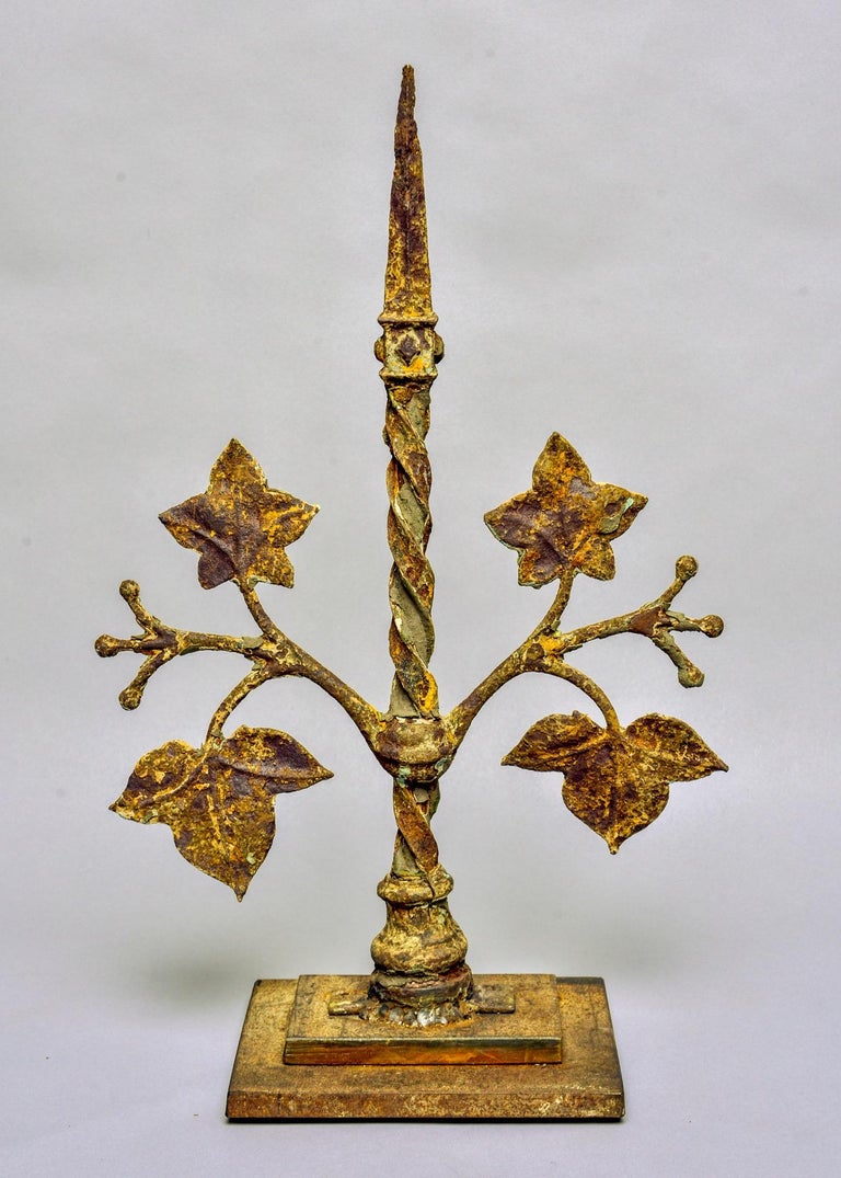 Pair of Rustic 19th Century Iron Finials on Stands For Sale at 1stDibs