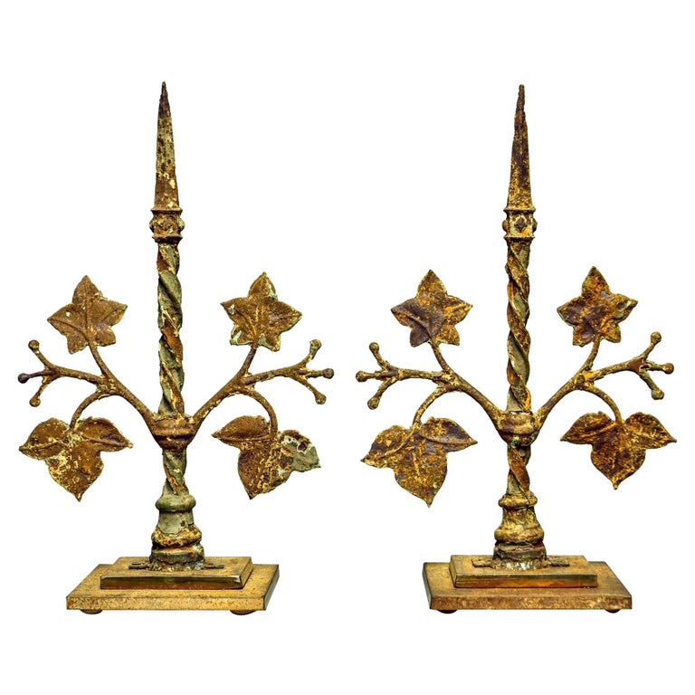 Pair of Rustic 19th Century Iron Finials on Stands For Sale at 1stDibs