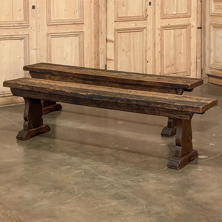 Pair Rustic Dutch Oak Benches For Sale at 1stDibs
