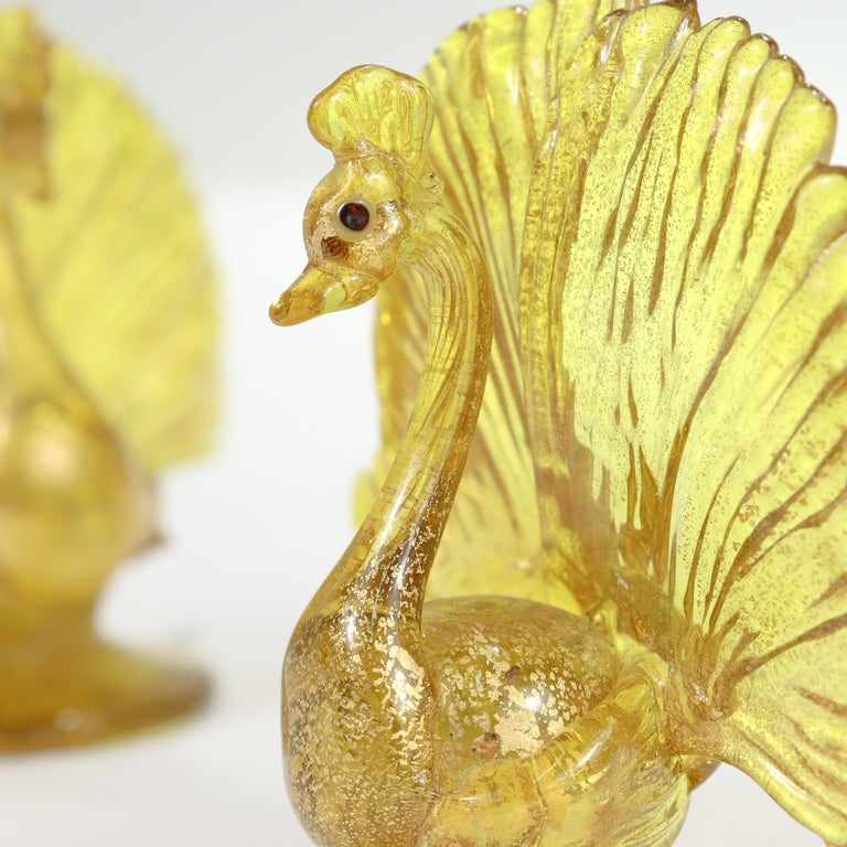 Pair Salviati Attributed Venetian/Murano Glass Peacock Place Card ...