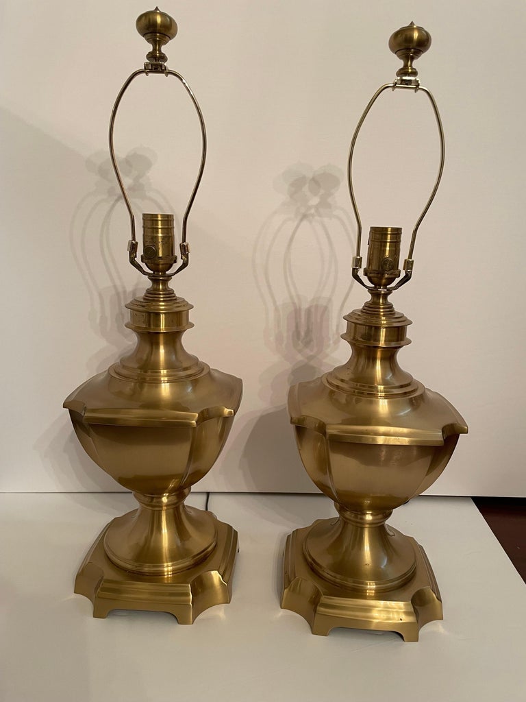 Pair Satin Brass Table Lamps at 1stDibs