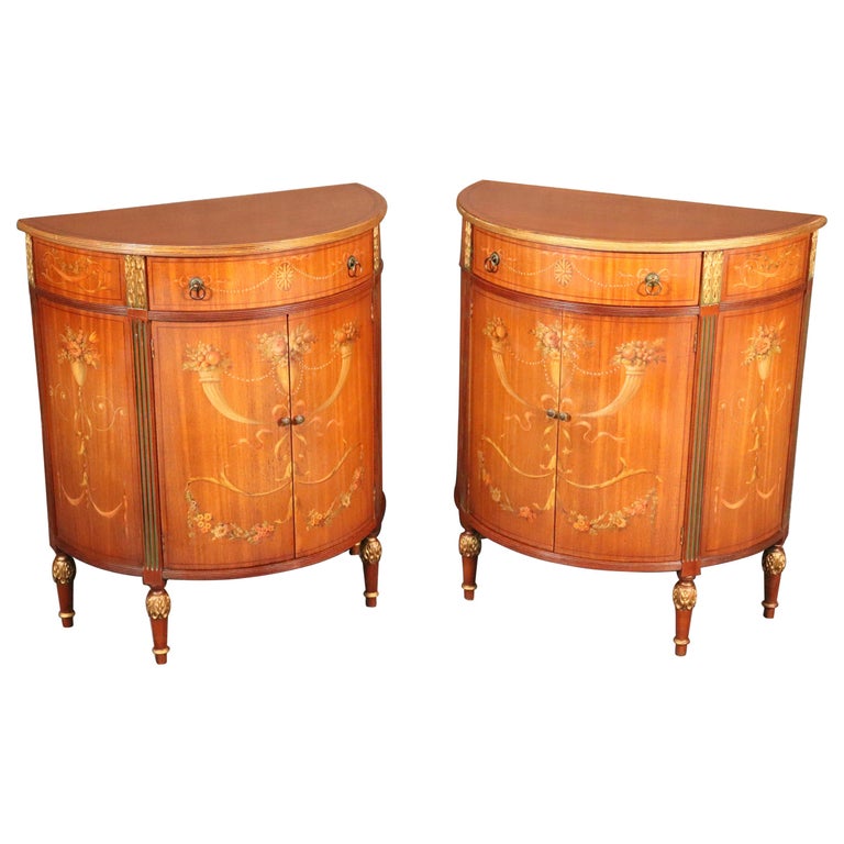 Pair Satinwood Demilune Adams Satinwood Paint Decorated Nightstands ...