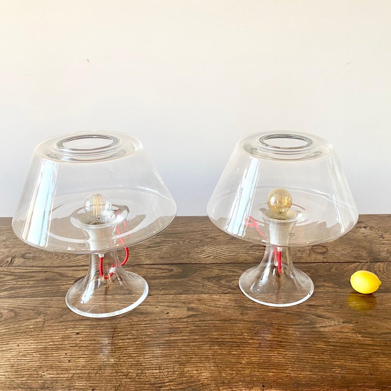 Pair Scandinavian Modern Clear Glass Table Lamps by Holmegaard, Model ...