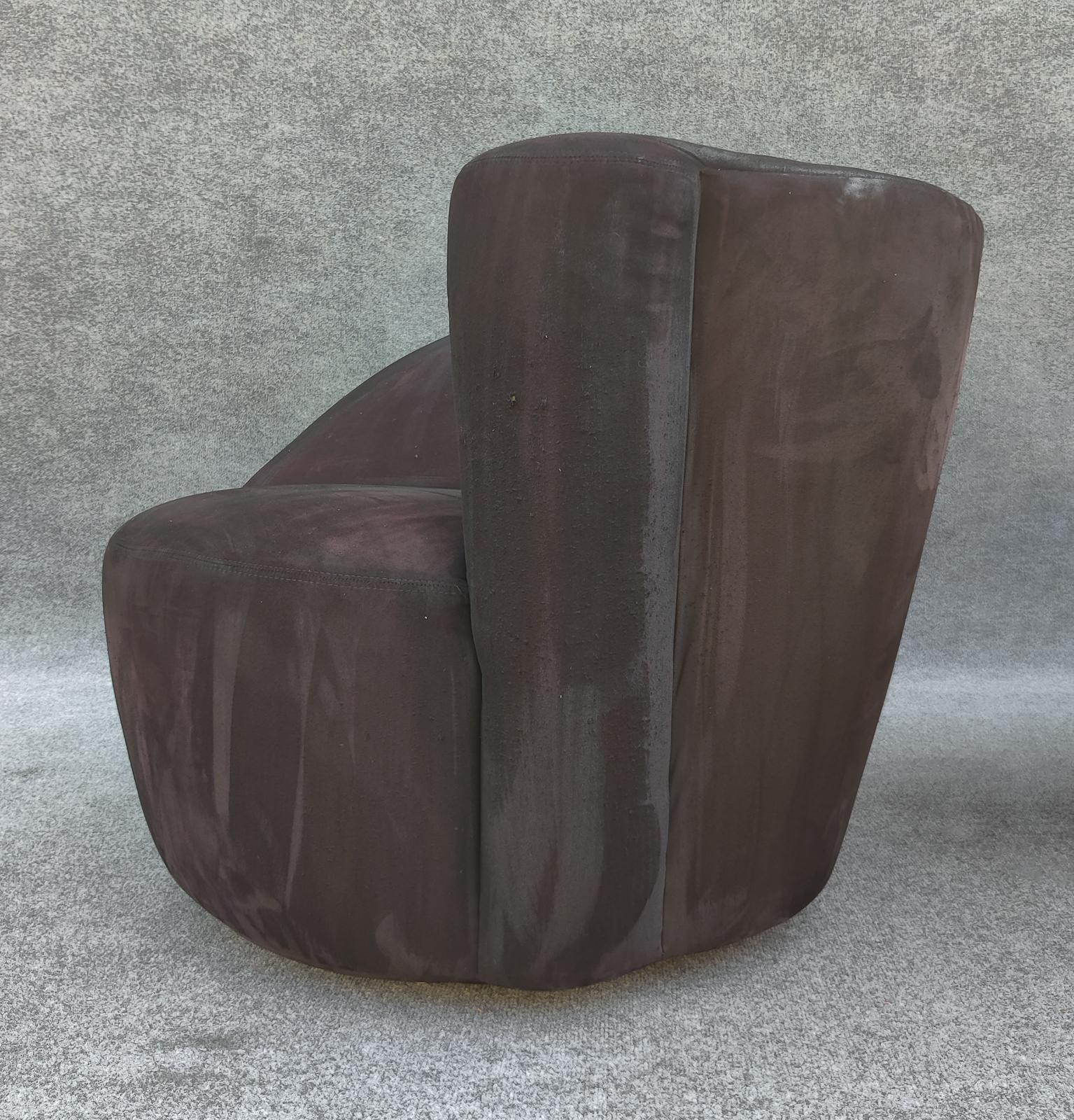 Pair Scroll Corkscrew Black Suede Spring-Loaded Swivel Lounge Chairs ...