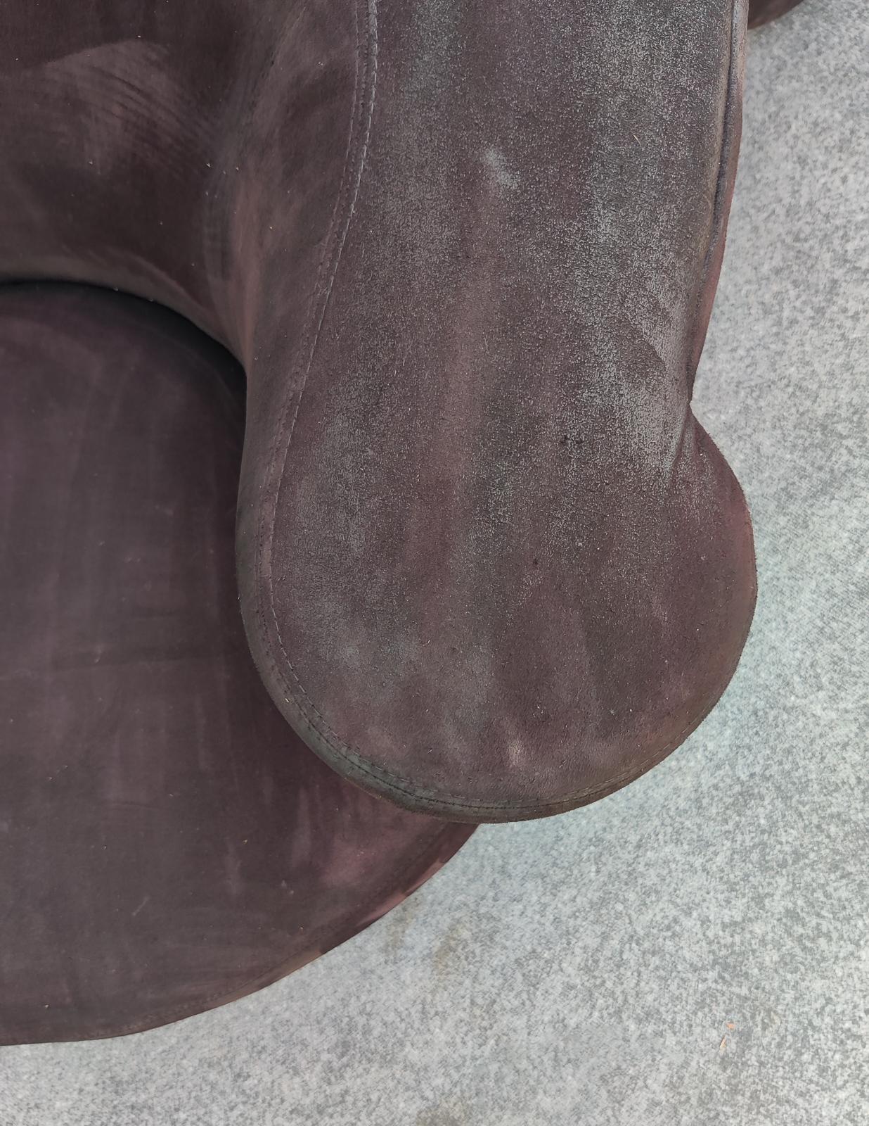 Pair Scroll Corkscrew Black Suede Spring-Loaded Swivel Lounge Chairs ...