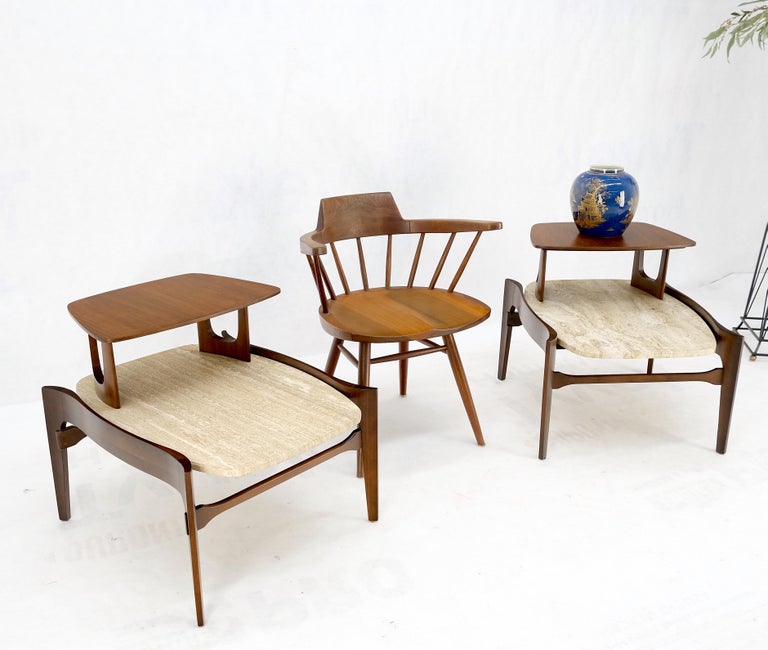Pair Sculptural 1970s Walnut Travertine Tops Step Side End Tables ...