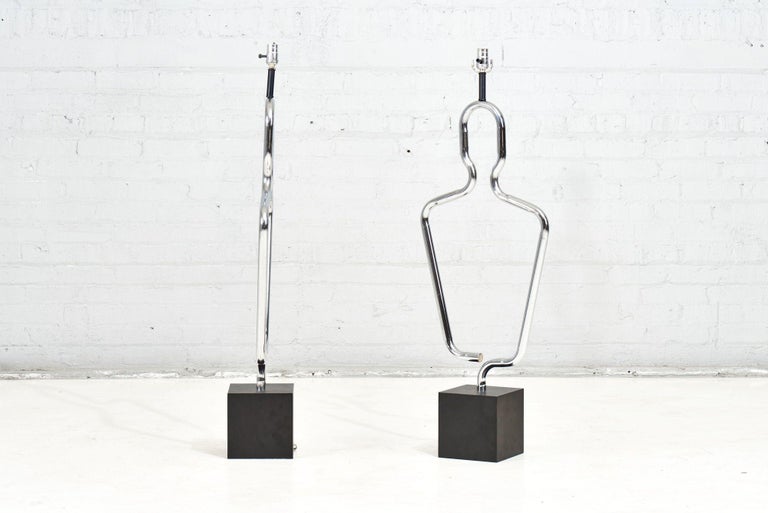 Pair Sculptural Human Figure Chrome Table Lamps, 1970 For Sale at 1stDibs