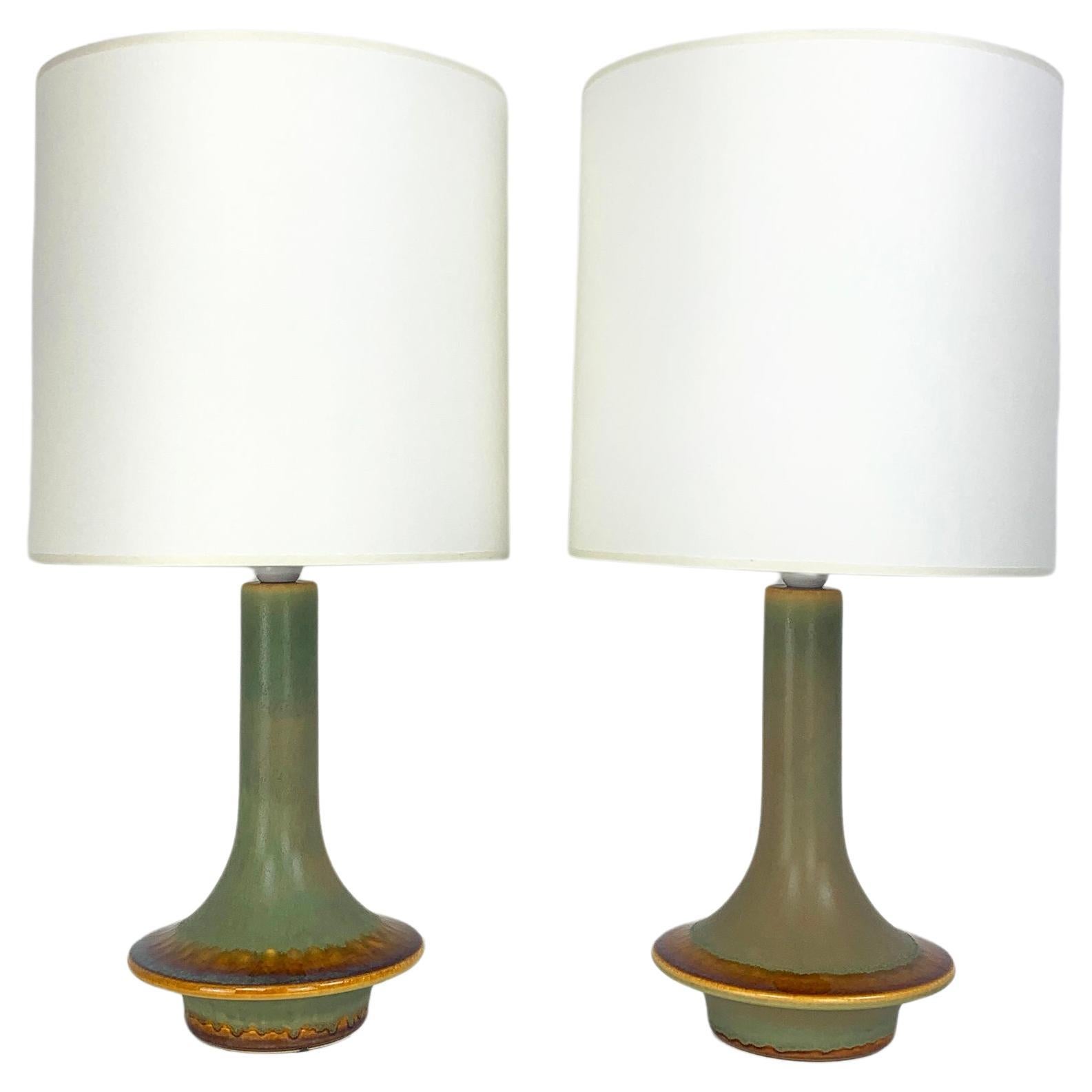 Pair Sculptural Ufo Danish Søholm Stentøj Stoneware lamps Denmark Mid ...