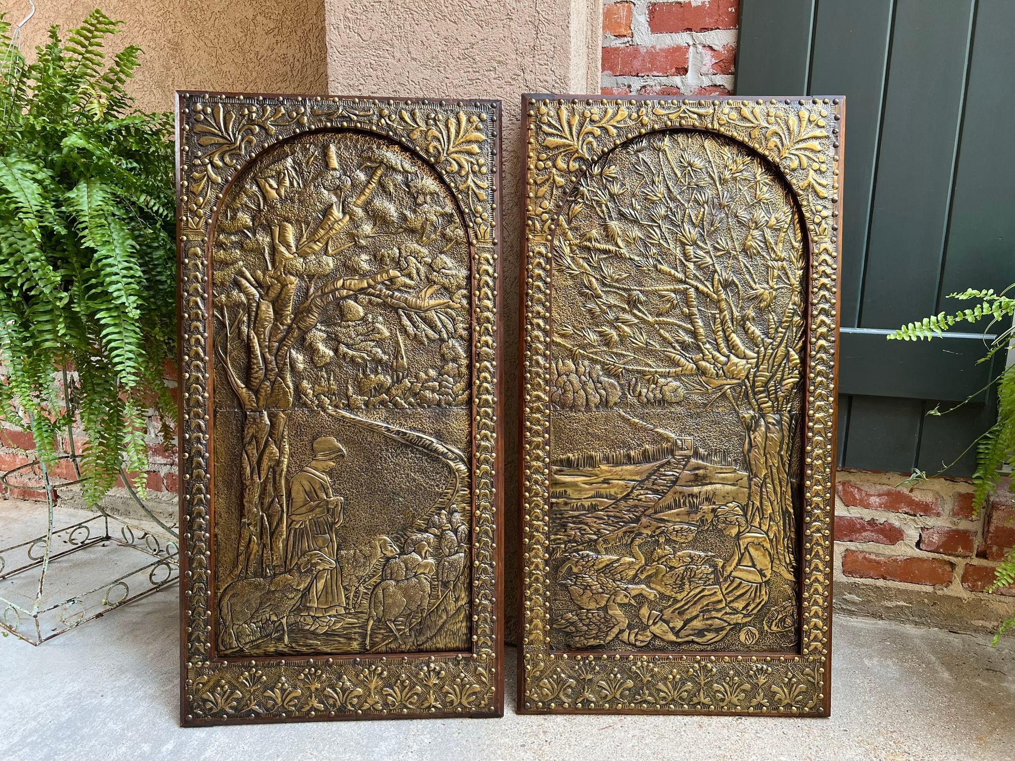 Pair Set Antique French Embossed Brass Arched Panel Wall Repousse ...