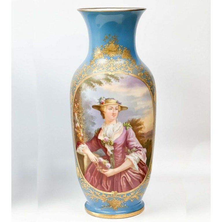 Pair Sevres Style Hand Painted Large Porcelain Portrait Urns, Late 19th ...