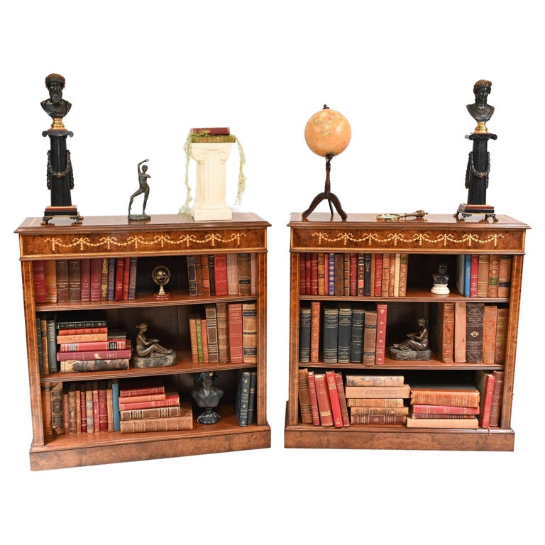 Pair Sheraton Bookcases, Walnut Low Open Front Bookcase at 1stDibs