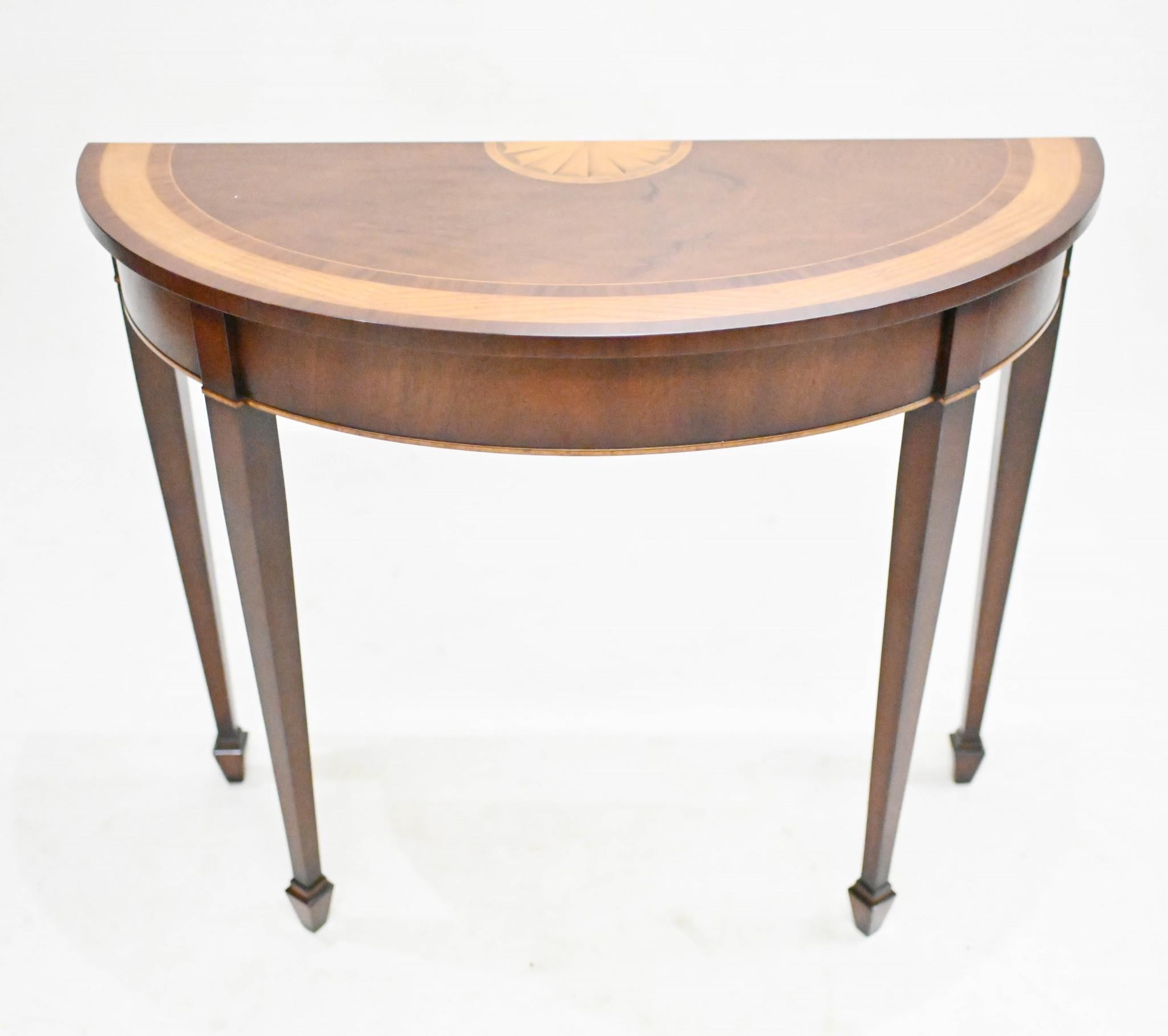 Pair Sheraton Console Tables Mahogany Hall Demi Lune at 1stDibs
