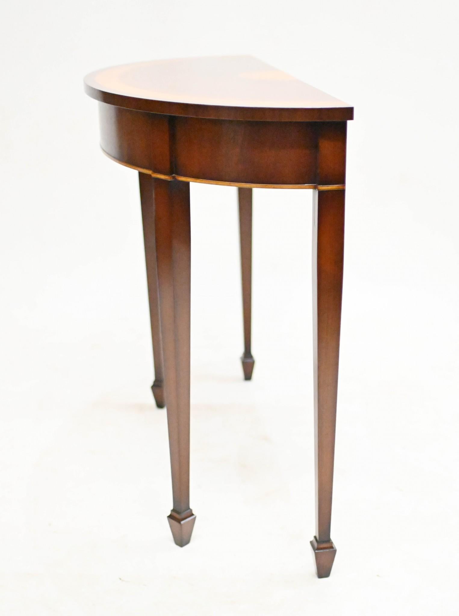 Pair Sheraton Console Tables Mahogany Hall Demi Lune at 1stDibs