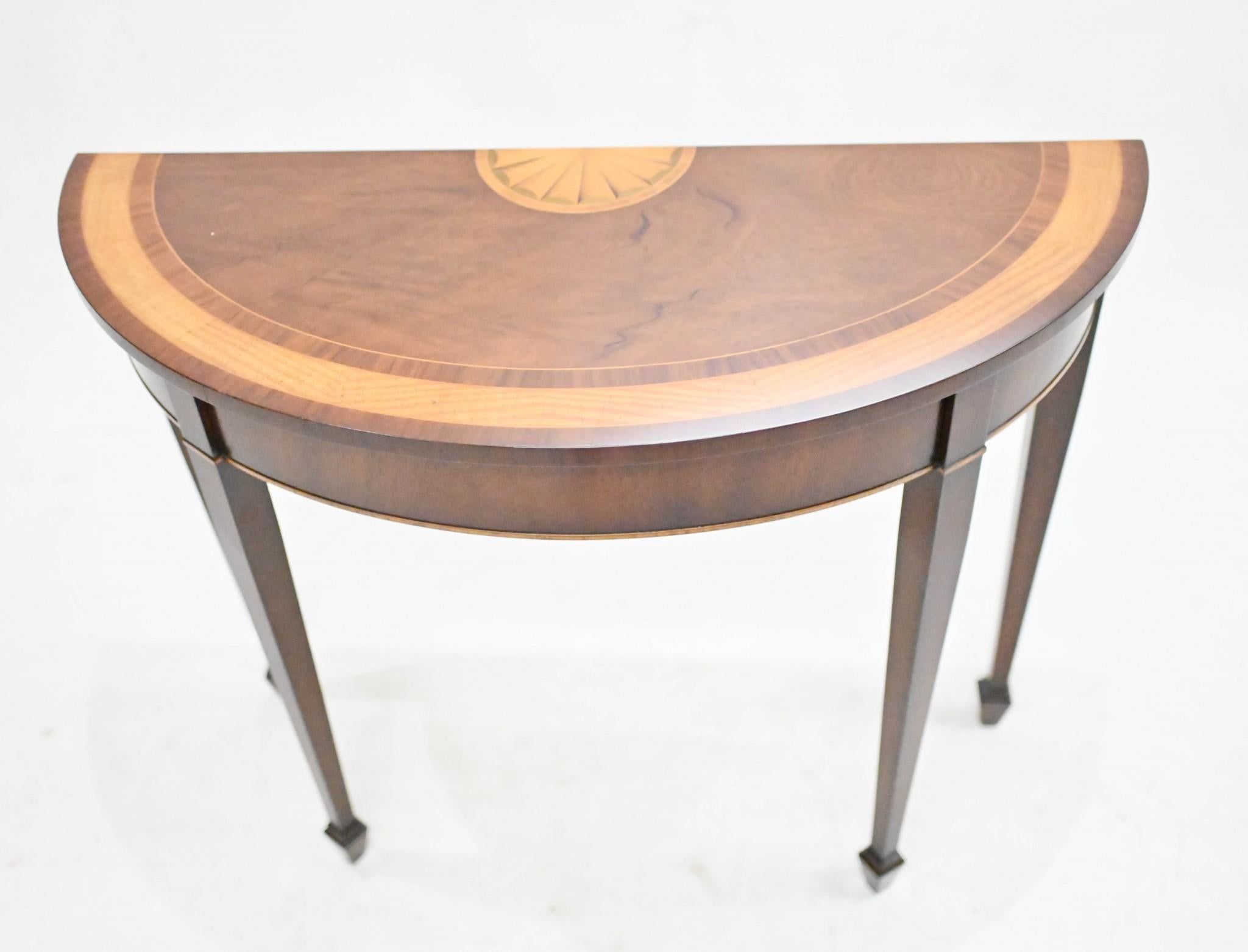 Pair Sheraton Console Tables Mahogany Hall Demi Lune at 1stDibs