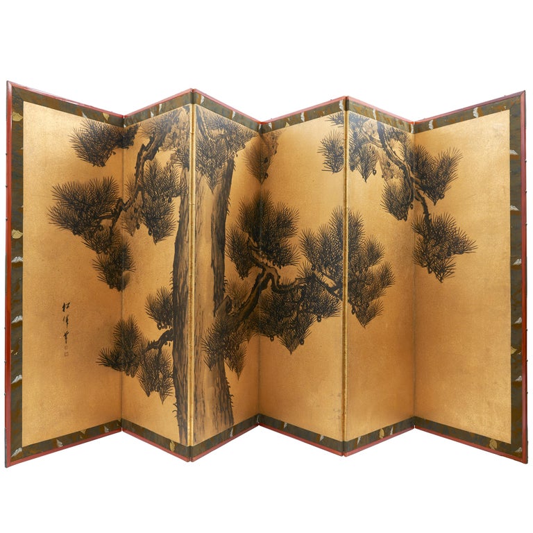 Pair of Six Fold Japanese Paper Screens For Sale at 1stDibs