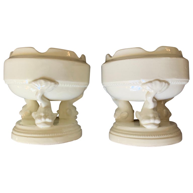 Pair of Small White Dolphin Bowls For Sale at 1stDibs