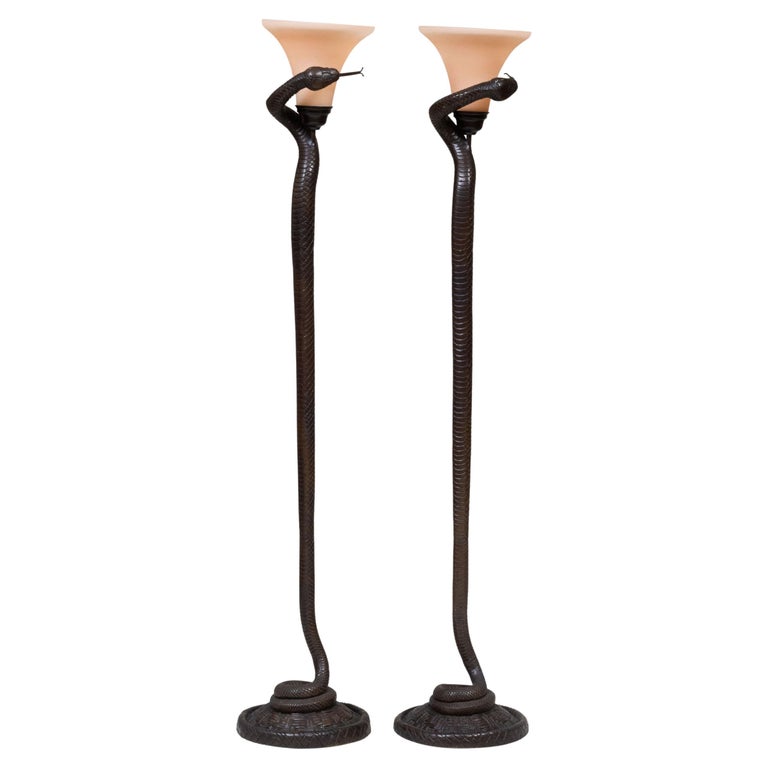 Pair Snake Form Bronze Floor Lamps After Edgar Brandt For Sale at 1stDibs