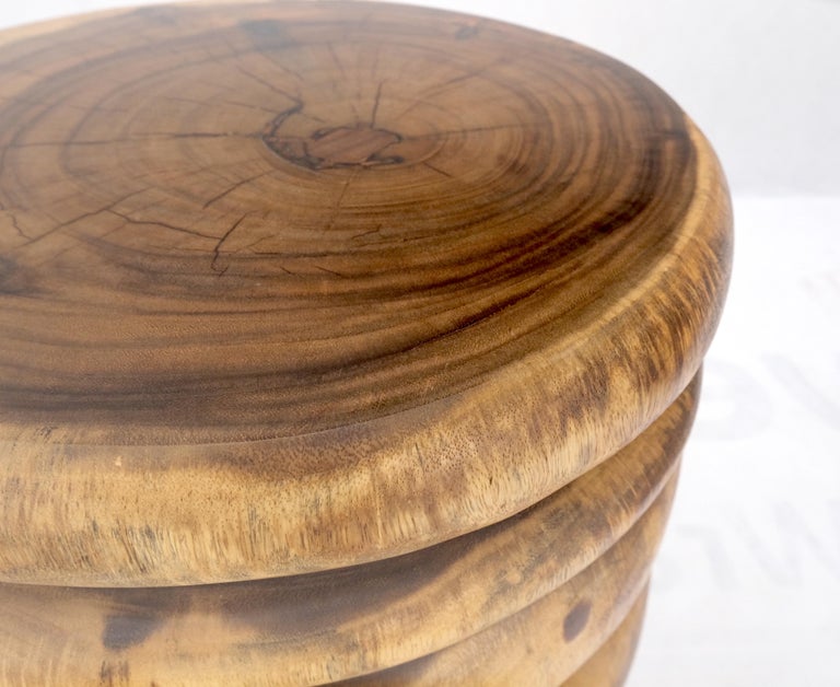 Pair Solid Carved Wood Cylinder Shape Bases Glass Top End Side Tables ...