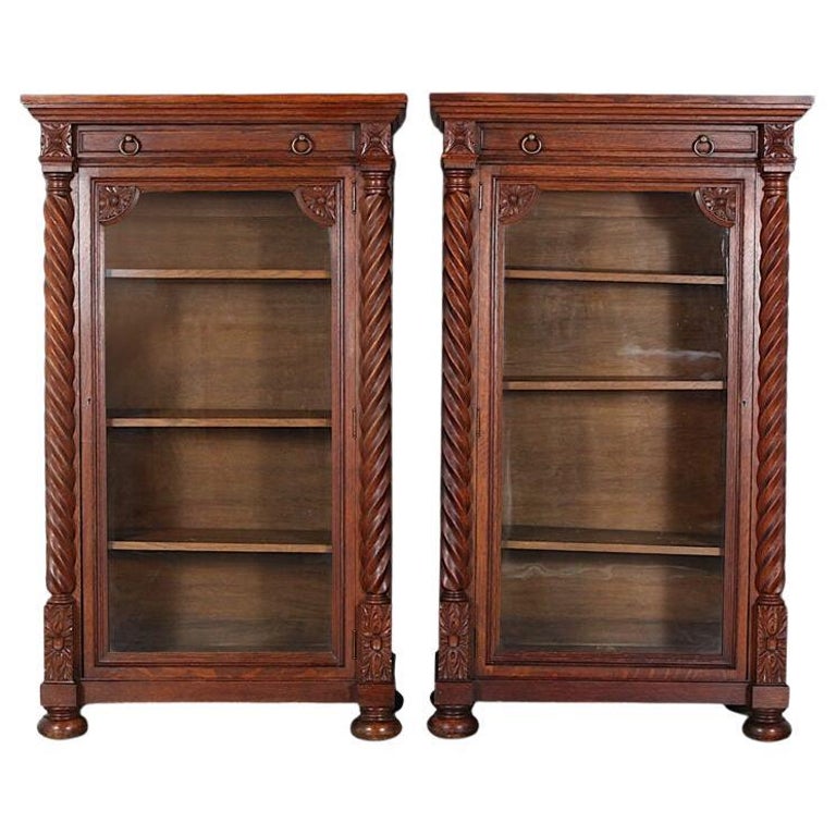 Pair Solid Oak Single Door Bookcases at 1stDibs