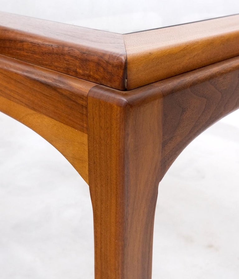 Pair Solid Oiled Walnut Smoked Glass Rectangle End Tables Stands Mid ...