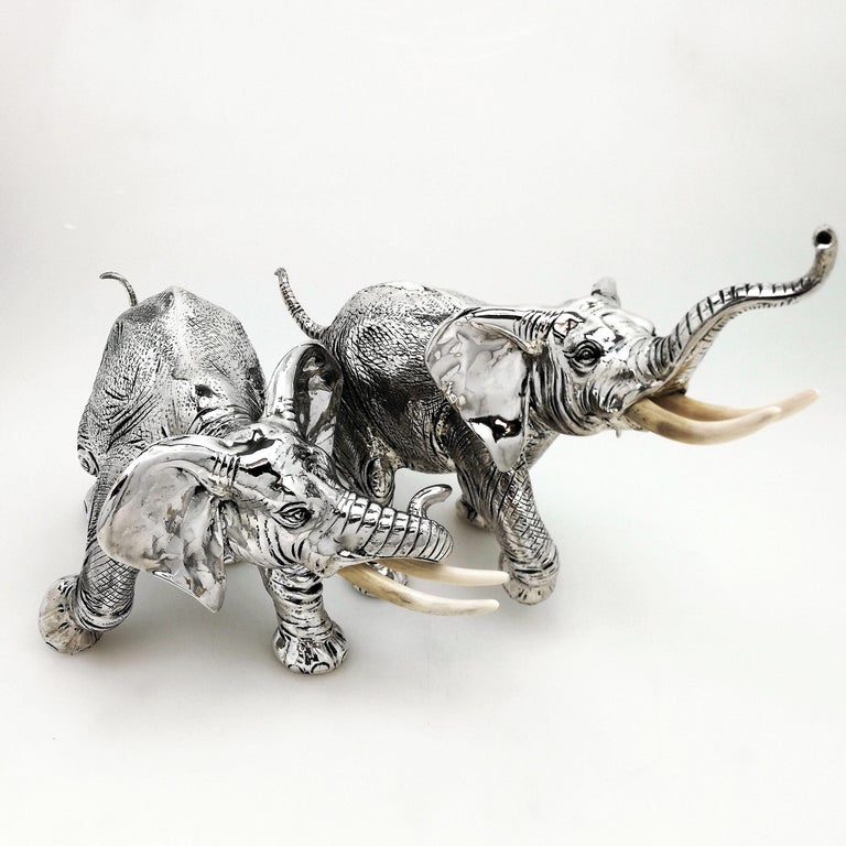 Pair of Solid Silver Elephant Models Figures German circa 1930 Large at ...