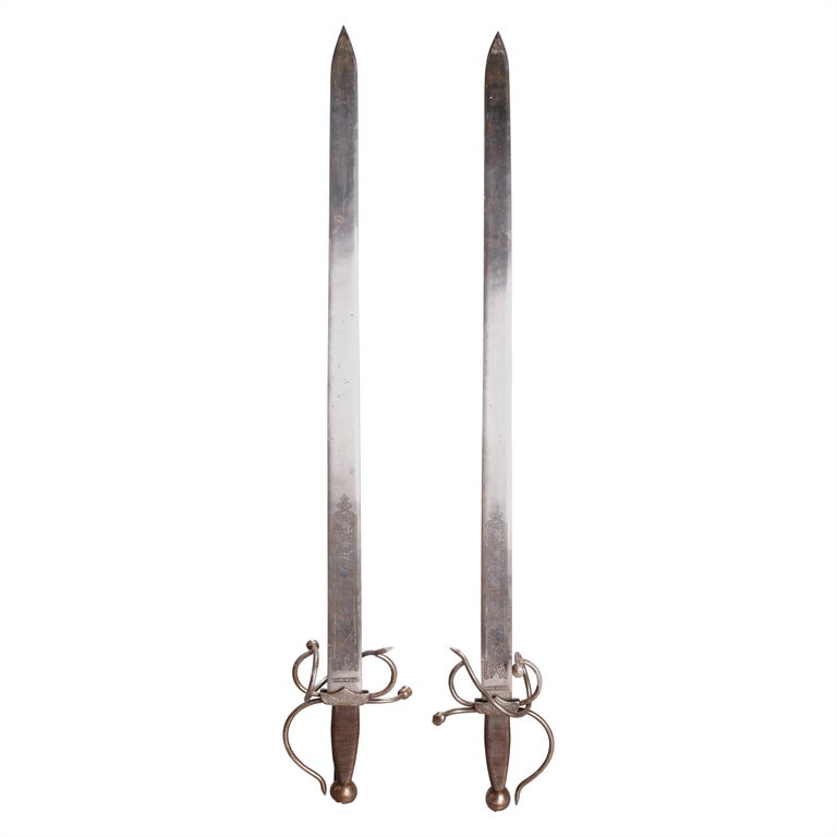 Pair of Spanish Ceremonial Engraved Steel Dueling Swords, 19th Century ...