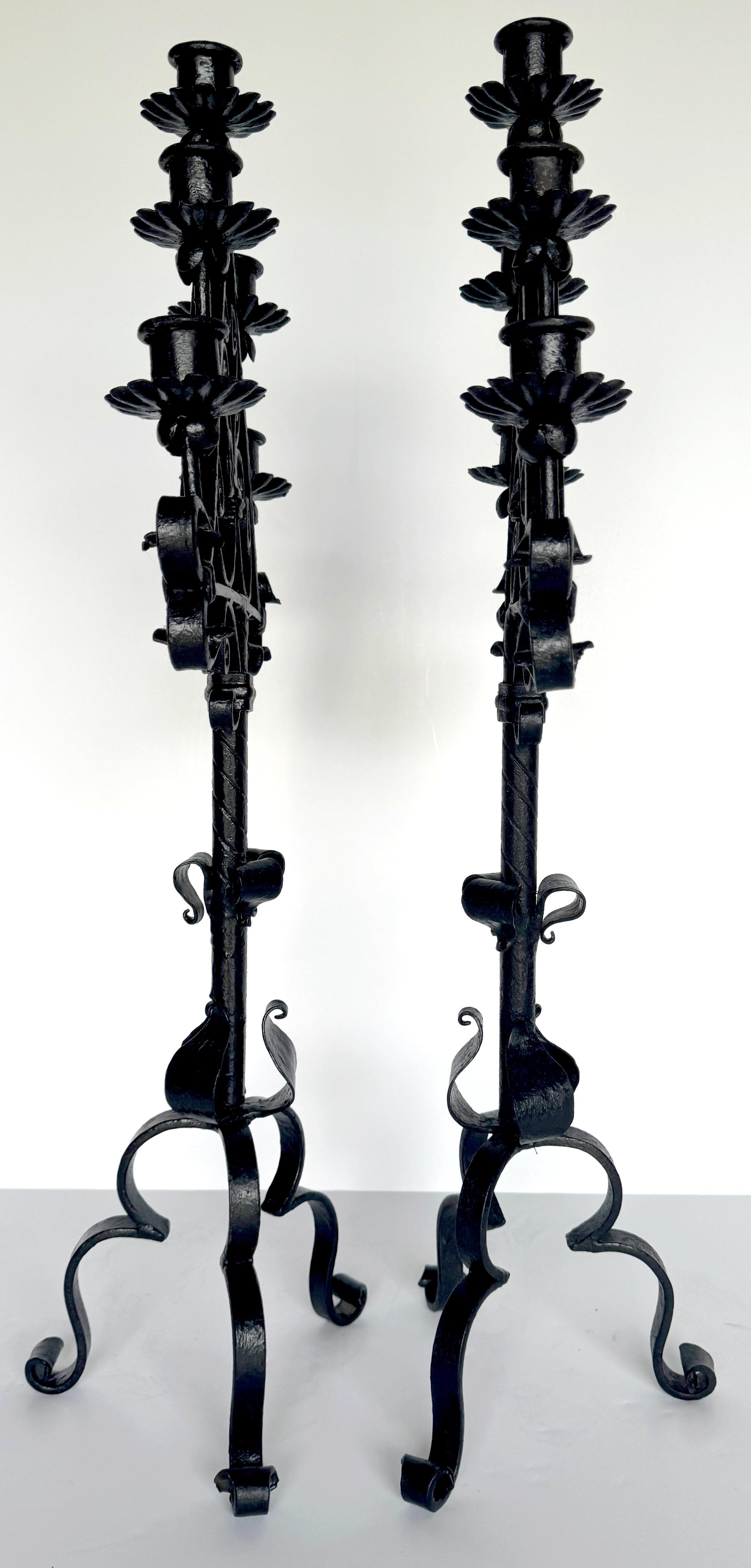 Pair Spanish Colonial Style Forged Iron Candelabra, Atrib. to Addison ...