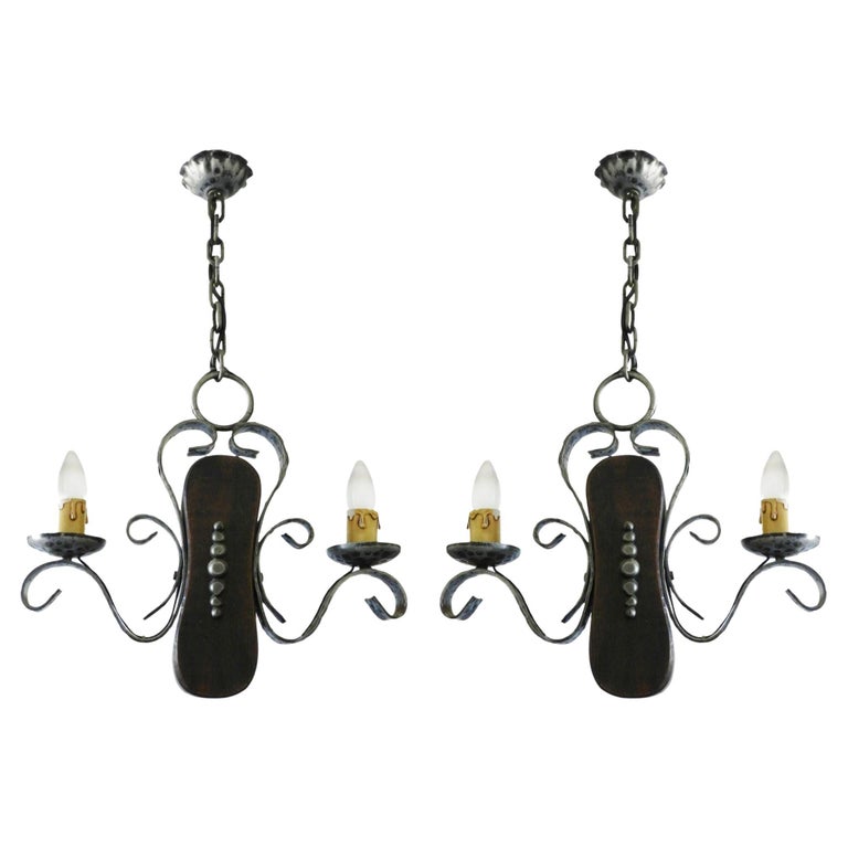 Pair Spanish Lights Chandeliers Midcentury Ceiling Iron Metal, c1950-60 ...