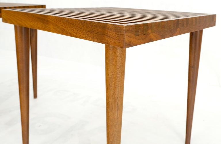 Pair Square Mel Smilow Slatted Solid Walnut Modern Benches Side Tables ...