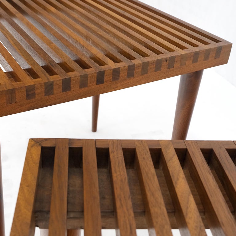 Pair Square Mel Smilow Slatted Solid Walnut Modern Benches Side Tables ...
