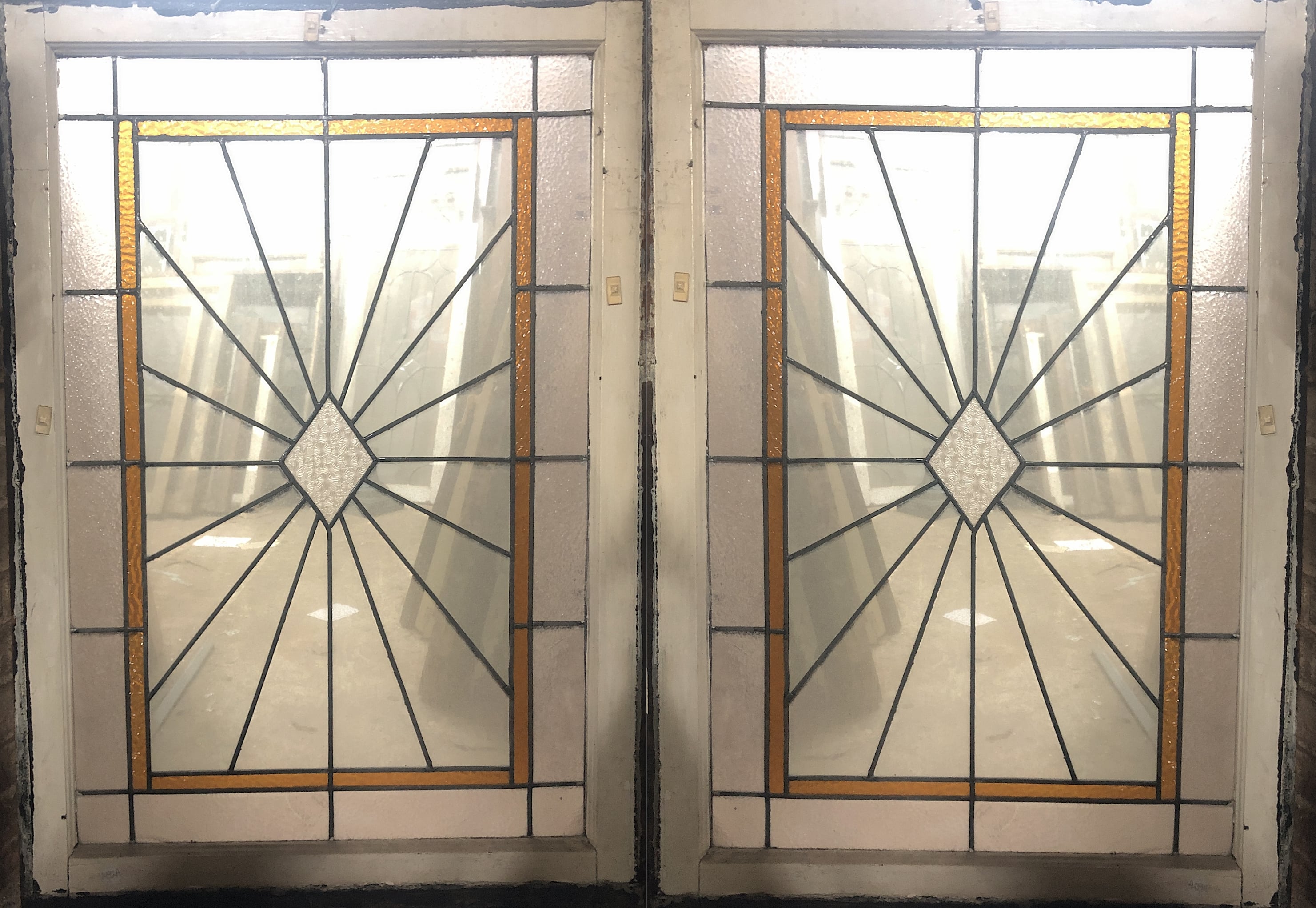 Pair Stained Glass Windows 40" x 28" For Sale at 1stDibs