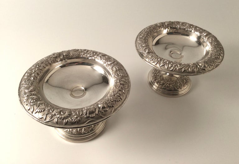 Pair of Sterling Silver Repousse’ Compotes by Kirk For Sale at 1stDibs