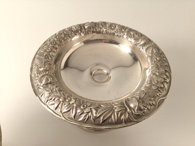 Pair of Sterling Silver Repousse’ Compotes by Kirk For Sale at 1stDibs