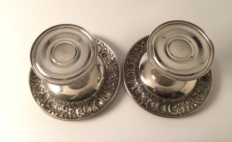 Pair of Sterling Silver Repousse’ Compotes by Kirk For Sale at 1stDibs