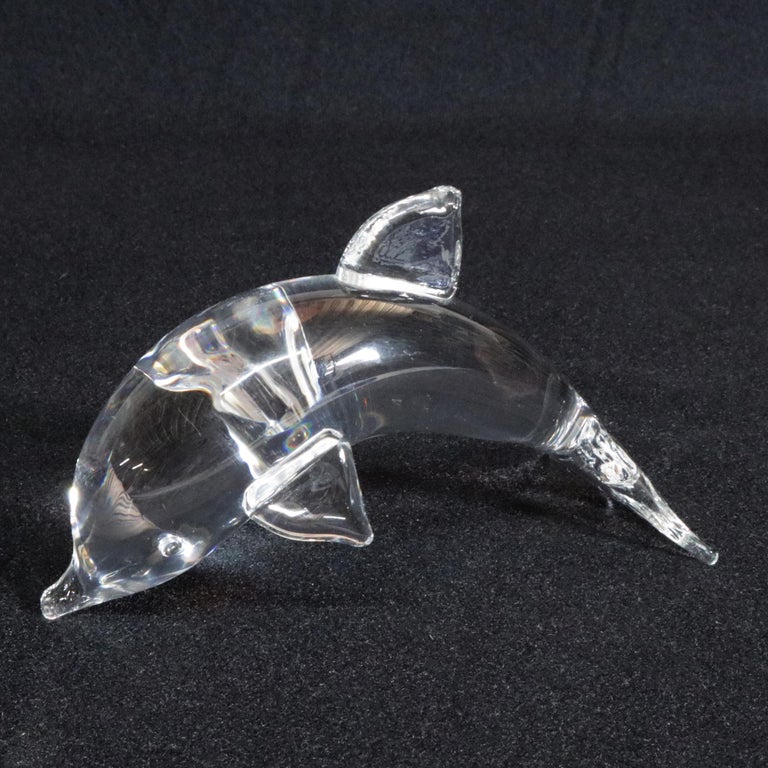 Pair of Steuben Crystal Sculpture Paperweights of Dolphins, Lloyd ...