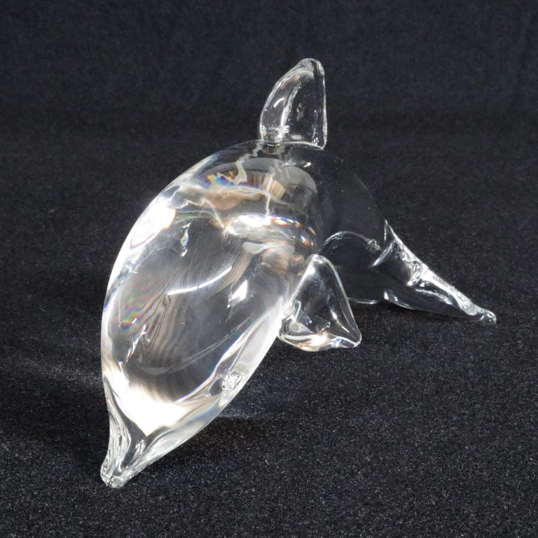 Pair of Steuben Crystal Sculpture Paperweights of Dolphins, Lloyd ...