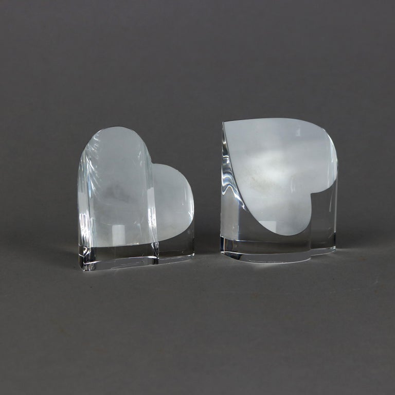 Pair Steuben Glass Heart Paperweights, Signed 20th C For Sale at 1stDibs