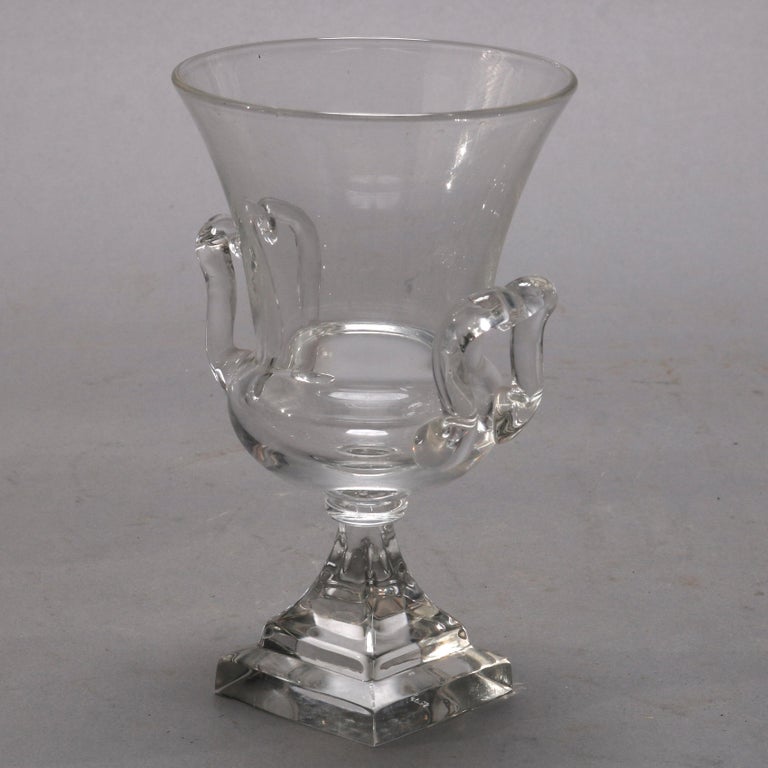 Pair of Steuben Glass Works Crystal Double Handle Urn, Signed, 20th ...