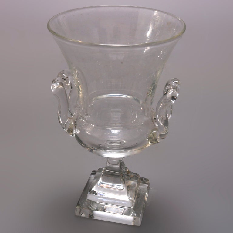 Pair of Steuben Glass Works Crystal Double Handle Urn, Signed, 20th ...