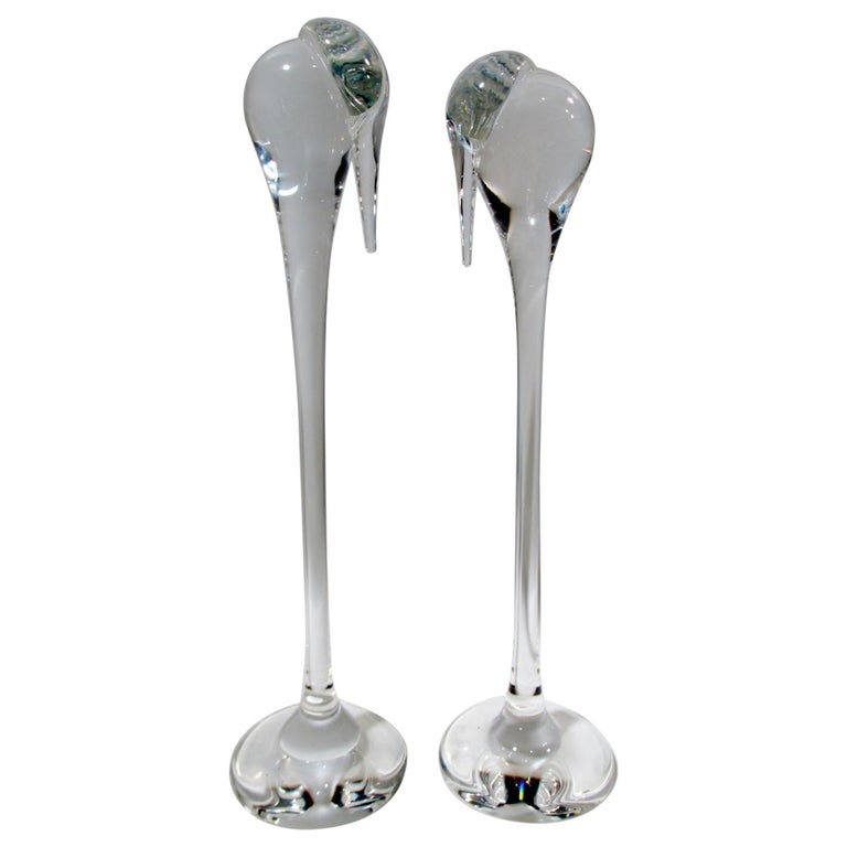 Pair of Steuben Modernist Crystal Stork Sculpture #8538 Paul Schulze at ...