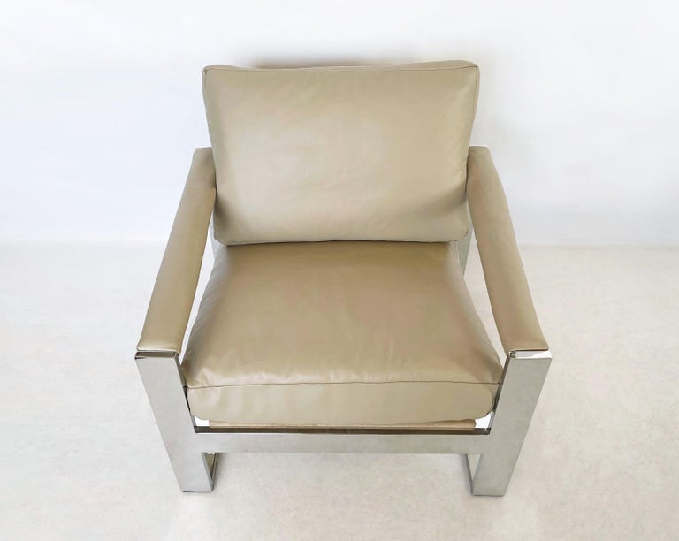 Pair of Streamlined Milo Baughman Flat Wide-Band Leather Chairs For ...