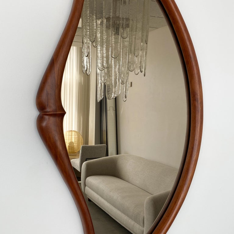 Pair of Studio Craft Movement Carved Sculptural Walnut Wall Mirrors ...